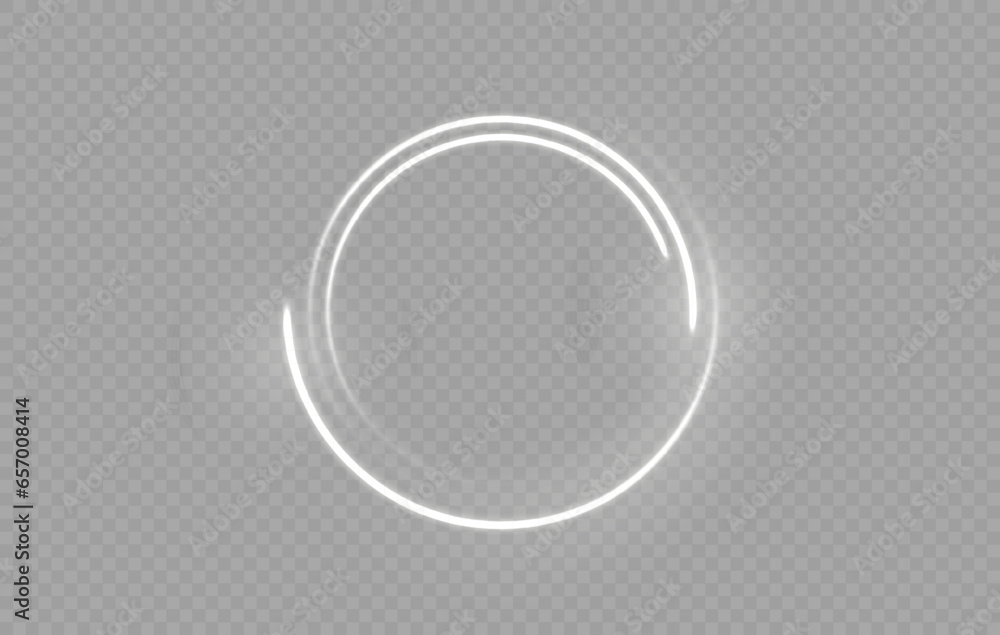 White circle glowing light explodes on a transparent background ...