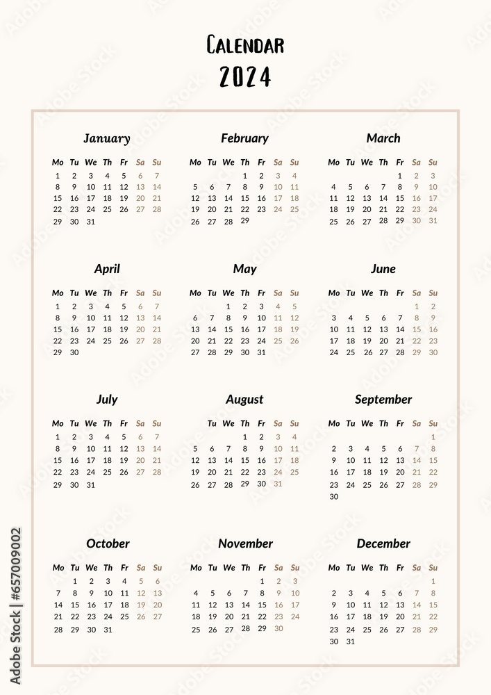 2024 Calendar Ready TO PRINT - Background ilustração do Stock | Adobe Stock