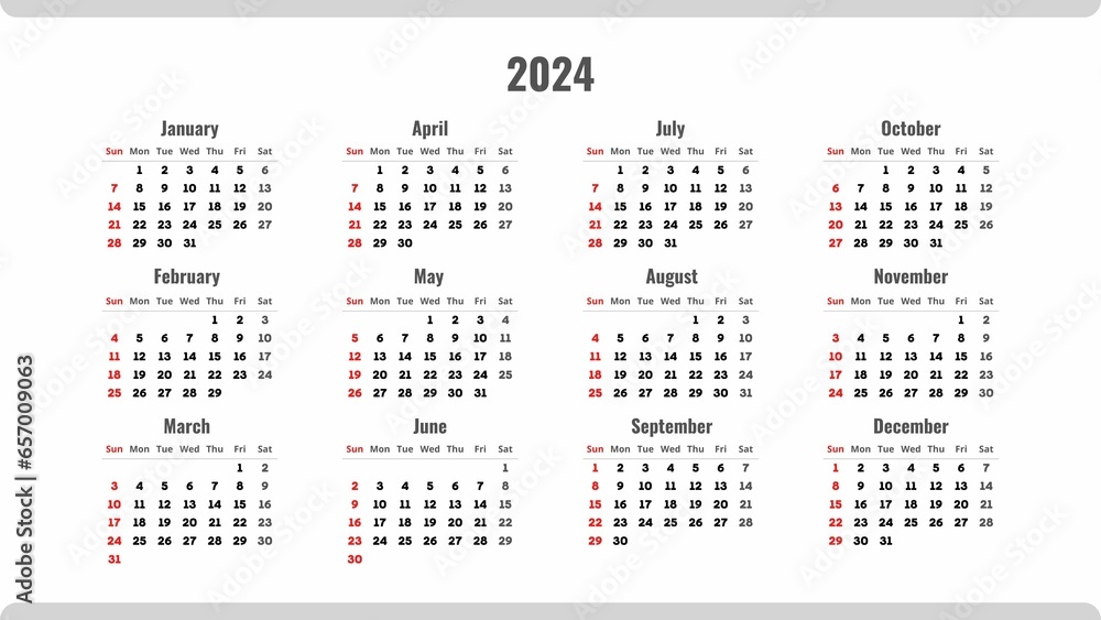 2024 Calendar Ready TO PRINT - Background ilustração do Stock | Adobe Stock