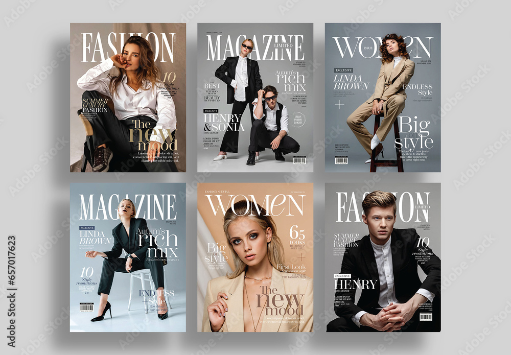 Fashion Magazine Cover Layout Set Stock Template | Adobe Stock
