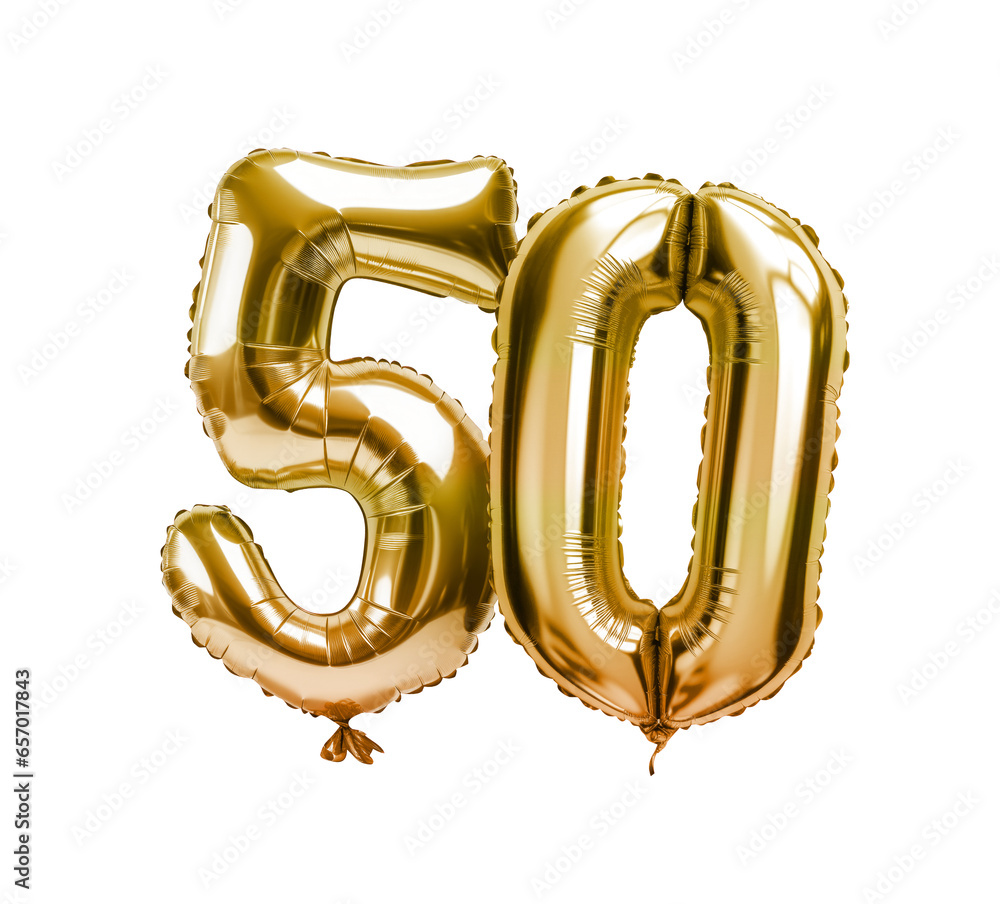 gold 50th anniversary helium mylar balloons on transparent png ...