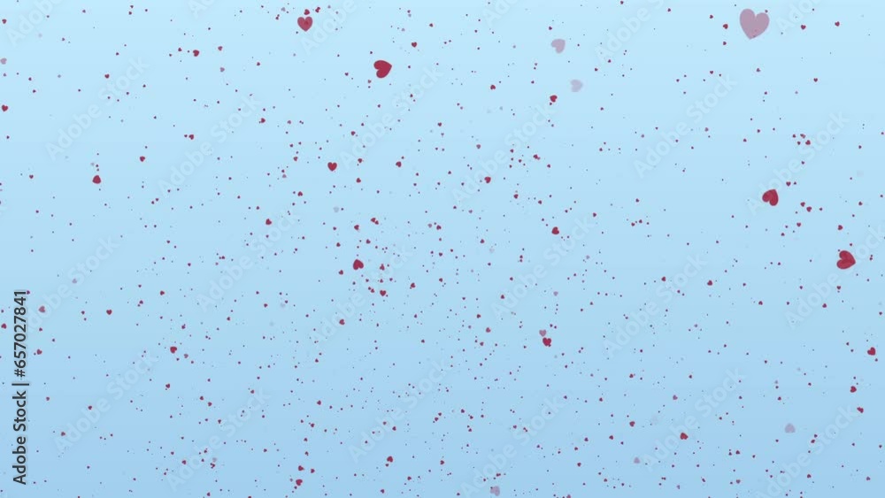 On a light blue background, there are many red falling hearts. Animated ...