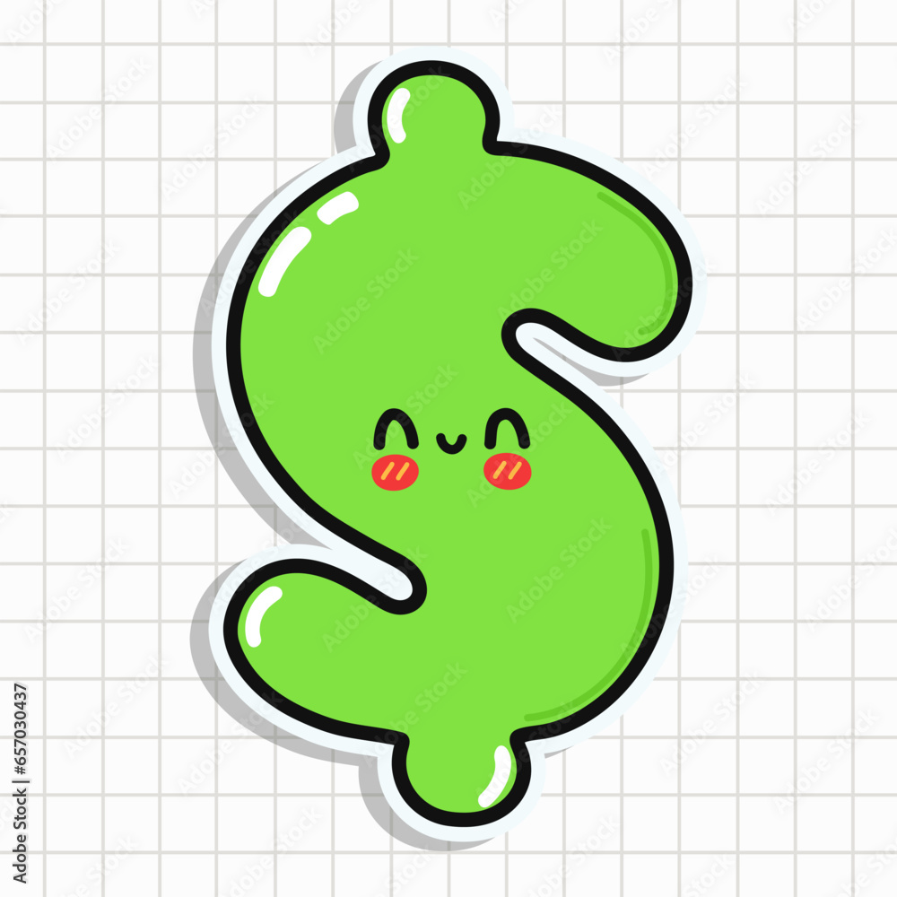 Cute Dollar sign sticker character. Vector hand drawn cartoon kawaii ...