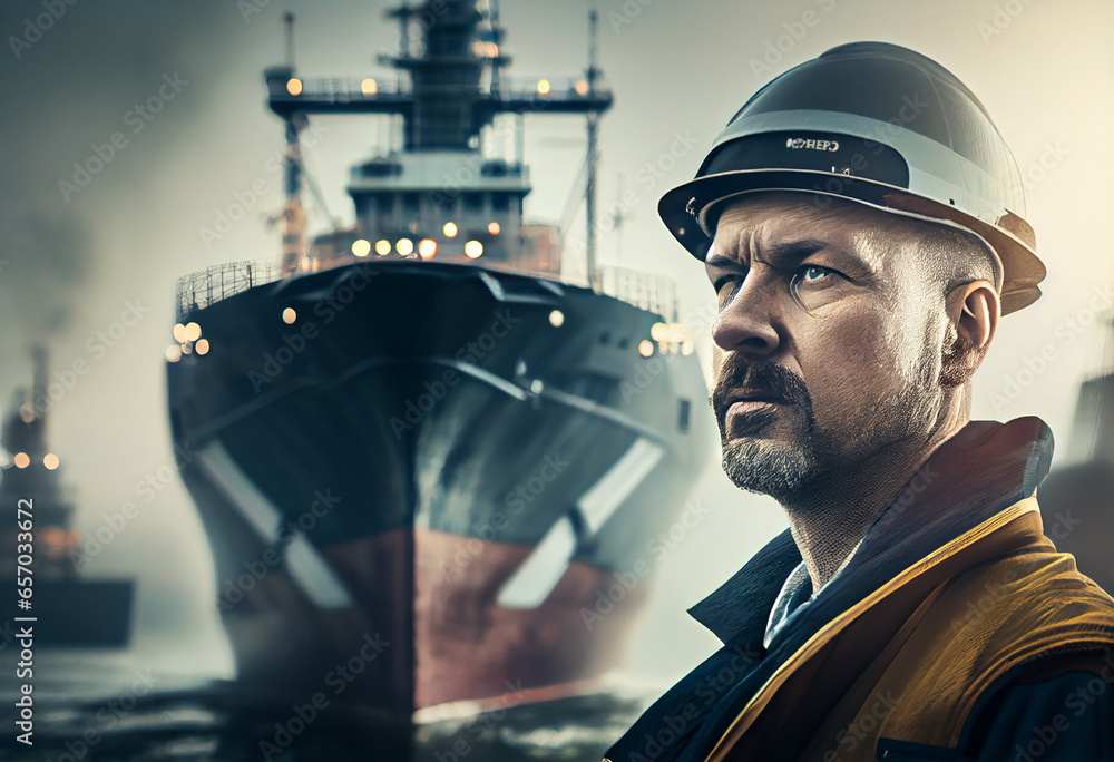Marine Deck Officer or Chief mate on deck of offshore vessel or ship ...