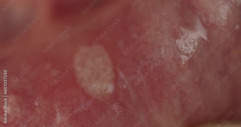 Macro shot of a injury in the mouth called Aphthous stomatitis or ...