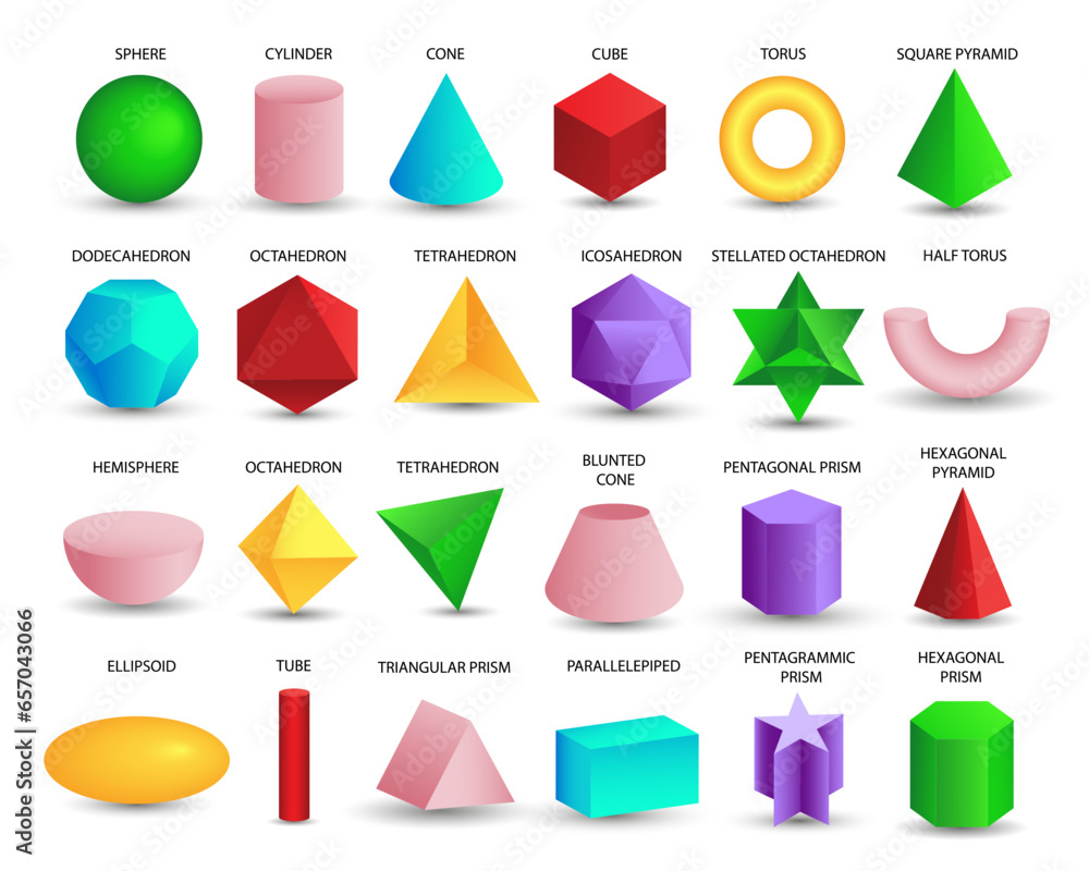 Vector realistic 3D colorful geometric shapes isolated on white ...