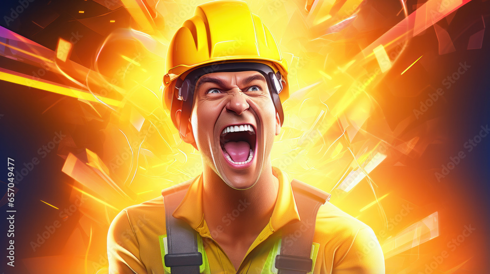 Young handsome worker man wearing uniform and security helmet Crazy and ...