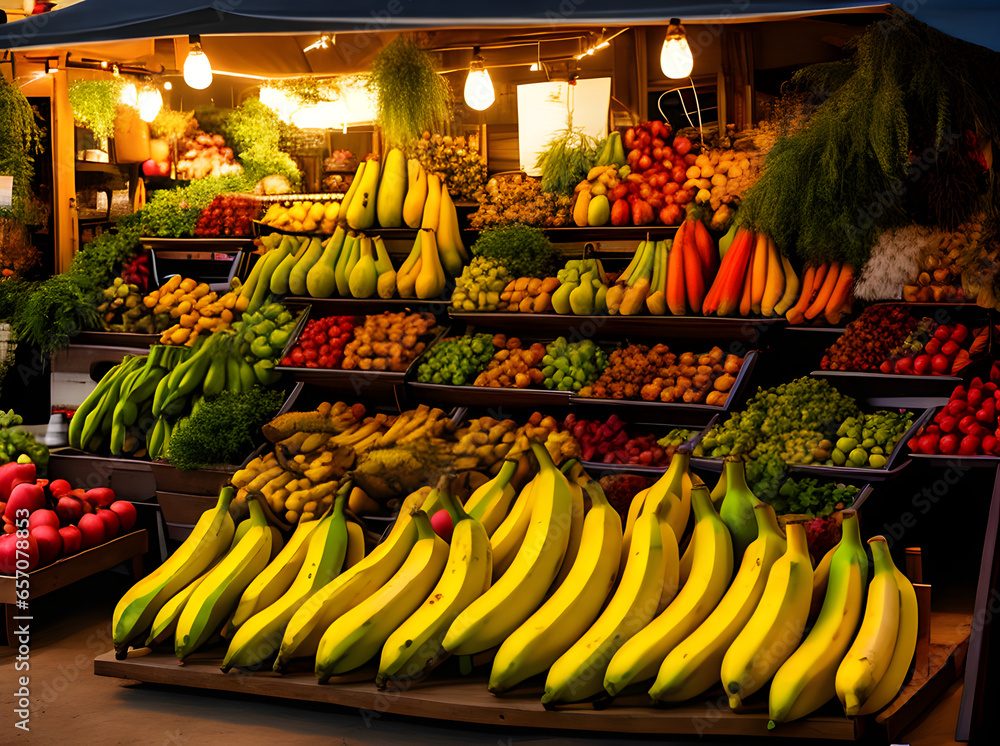 Hyper realistic bananas in cozy market setting. Stock Photo | Adobe Stock