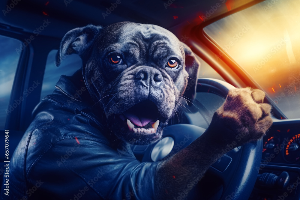Dog as man getting angry on the road. Road rage concept. Generative AI ...