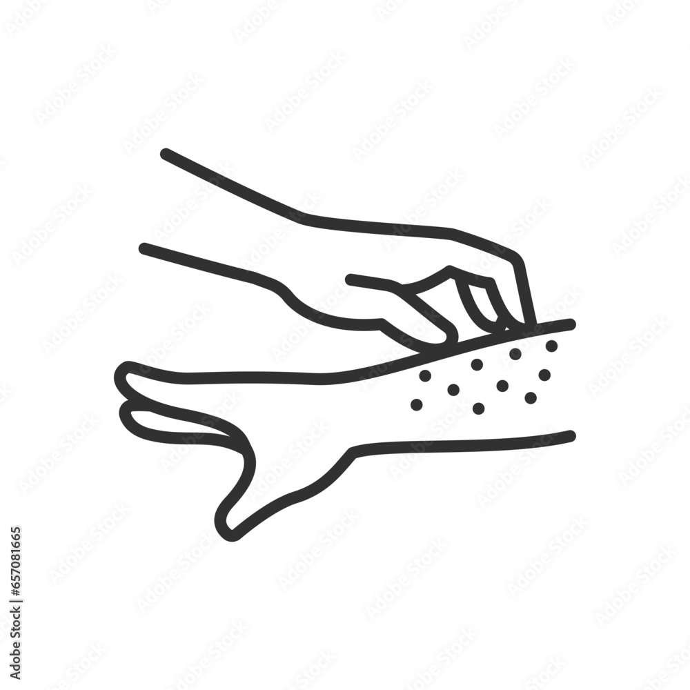 Skin rash, linear icon. Itchy spots on the skin. Line with editable ...
