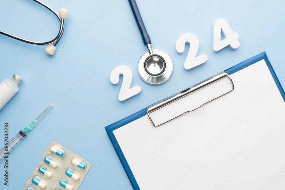 2024 Happy New Year banner for health care and medical concept ...