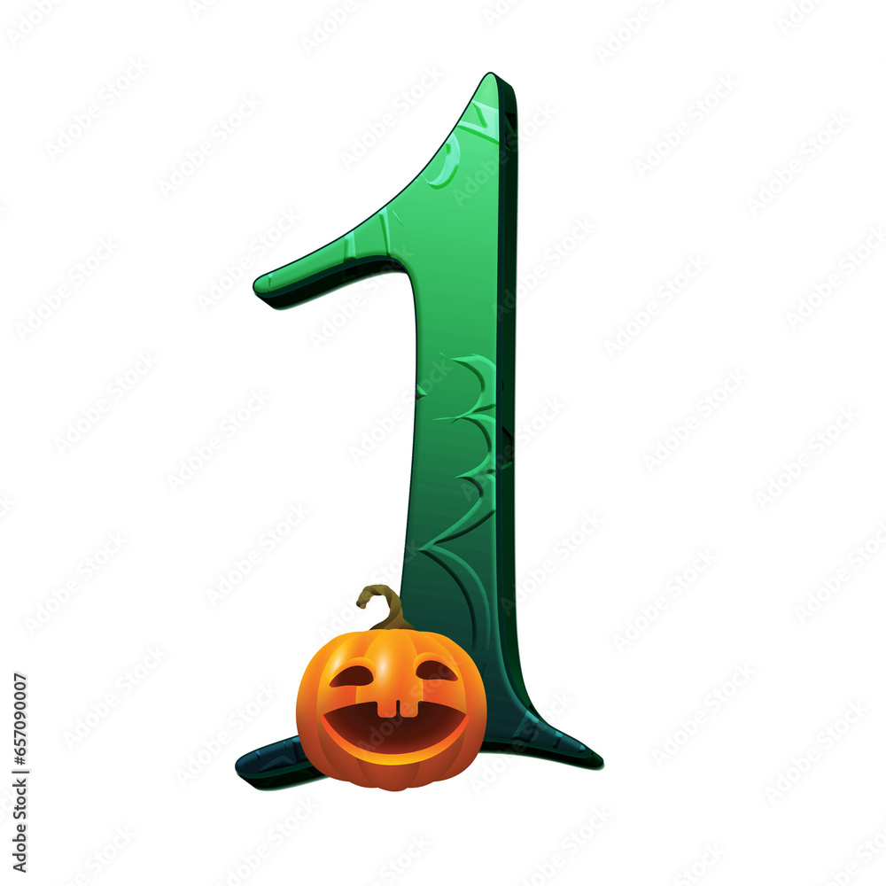 Green Halloween pumpkins number 1 isolated on transparent background ...