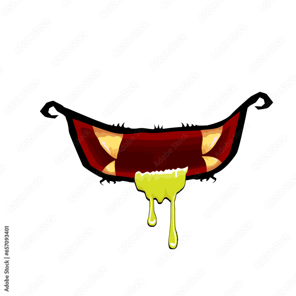 Vector cartoon funny zombie monster open mouth with drooling green ...