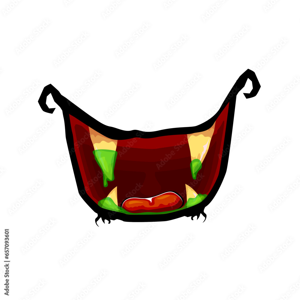 Vector cartoon funny zombie monster open mouth with drooling green ...