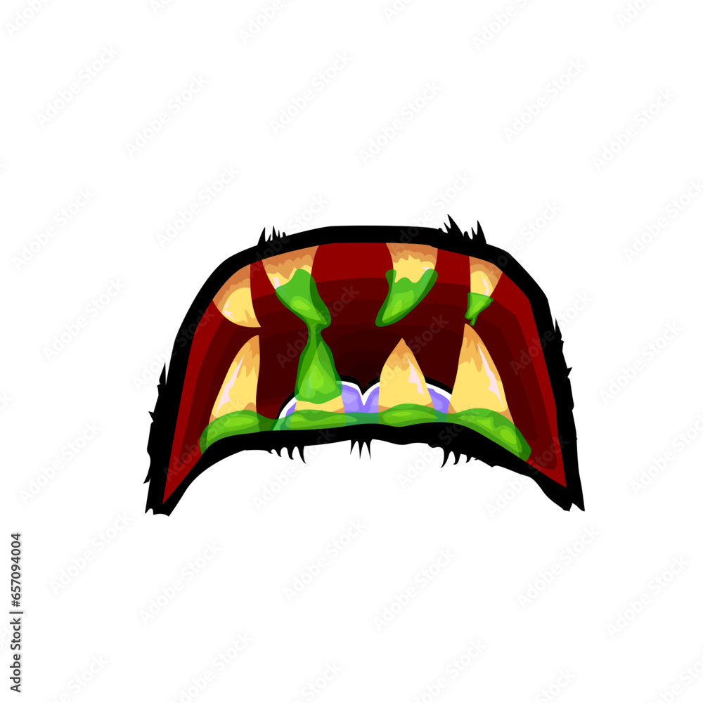 Vector cartoon funny zombie monster open mouth with drooling green ...