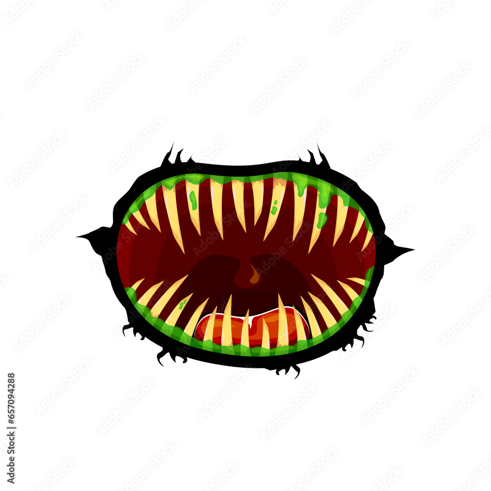 Vector cartoon funny zombie monster open mouth with drooling green ...