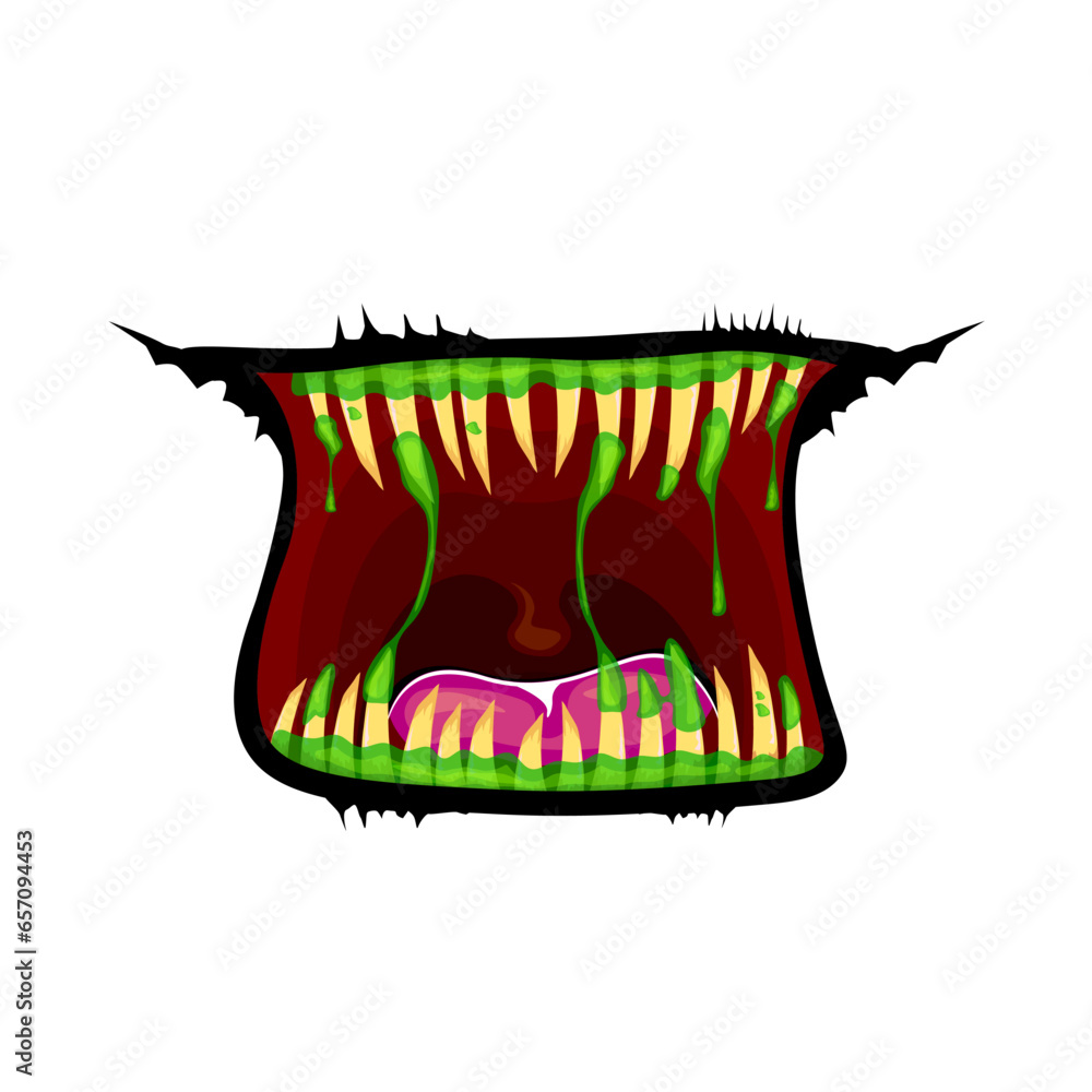 Vector cartoon funny zombie monster open mouth with drooling green ...