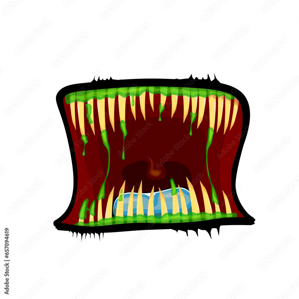 Vector cartoon funny zombie monster open mouth with drooling green ...