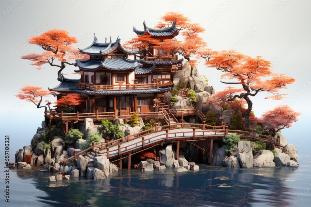 3D rendering of a traditional Japanese onsen (hot spring) bathhouse PNG ...