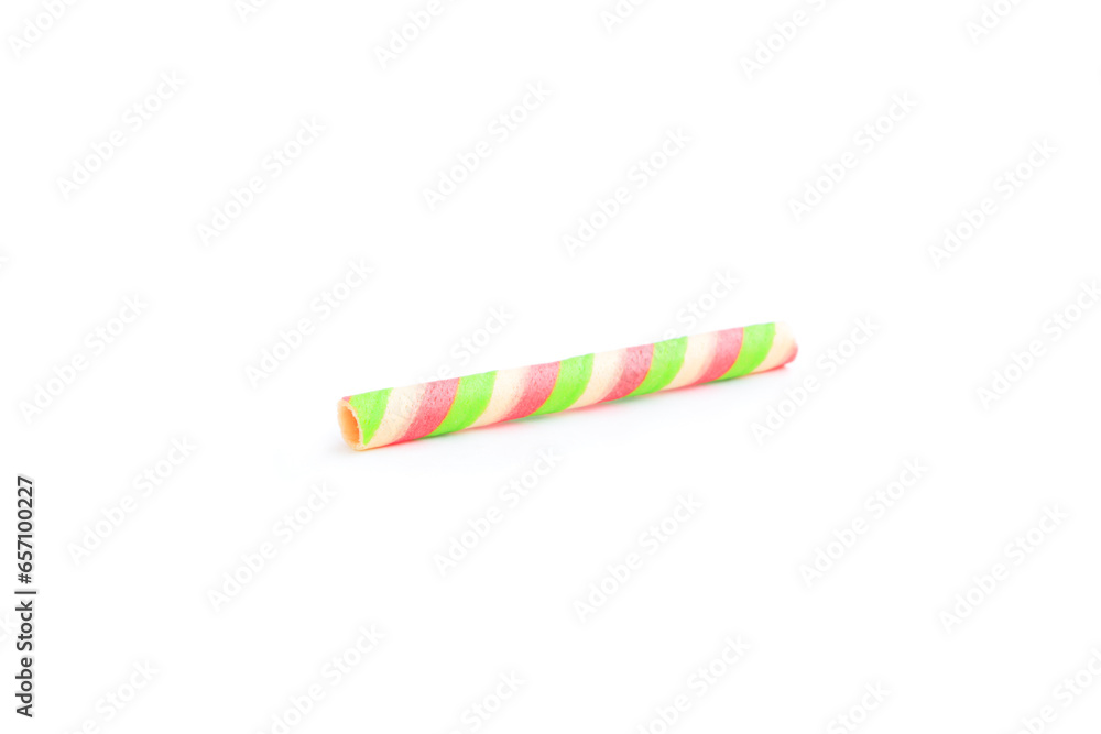 Colorful striped wafer stick roll isolated on white background, Wafer ...