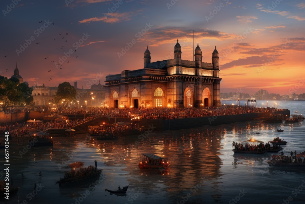 Gateway of India at night a beautiful indian monument near the ocean ...