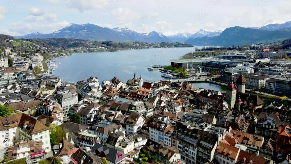 panoramic aerial view of the city of Lucerne and Lake ...
