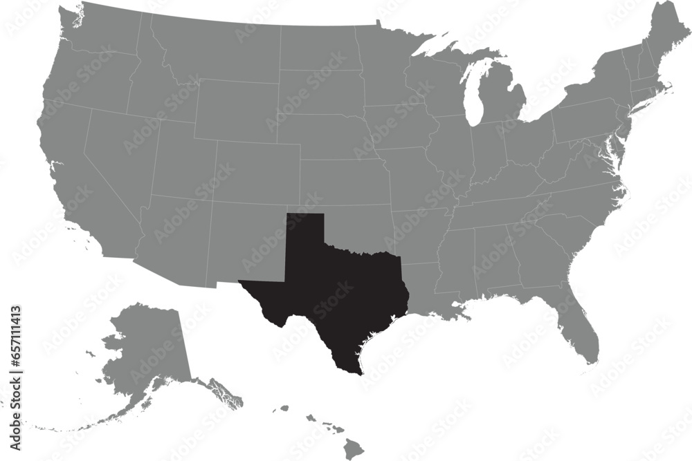 Black CMYK federal map of TEXAS inside detailed gray blank political ...