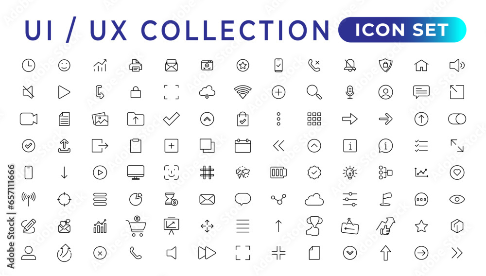 Mega set of ui ux icon set, user interface iconset collection.Set of thin line web icon set ...