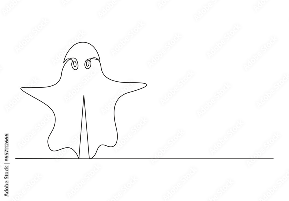 Halloween Ghost continuous single line art drawing. One line art ghost ...