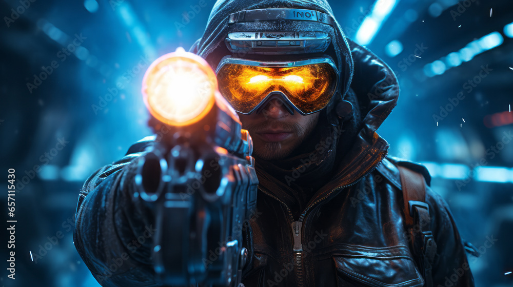 This picture is a 3d illustration showing a soilder is fighting against ...