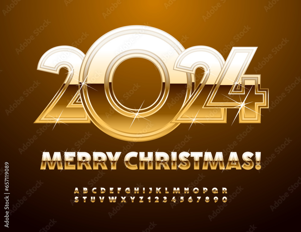 Vector deluxe Greeting Card Merry Christmas 2024! Trendy Chic Font with ...