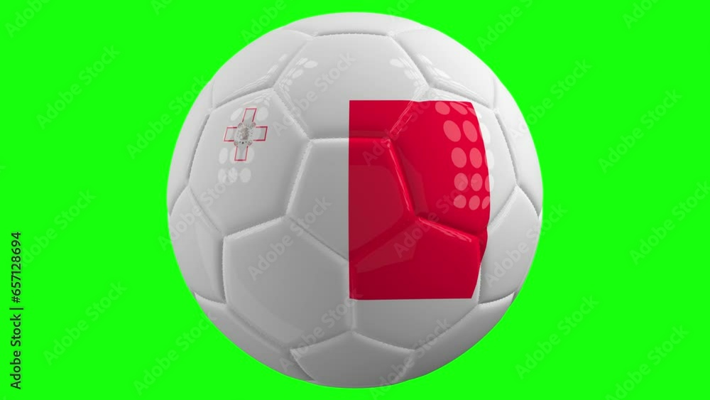 Very realistic isolated spinning soccer ball with the flag of Malta on ...