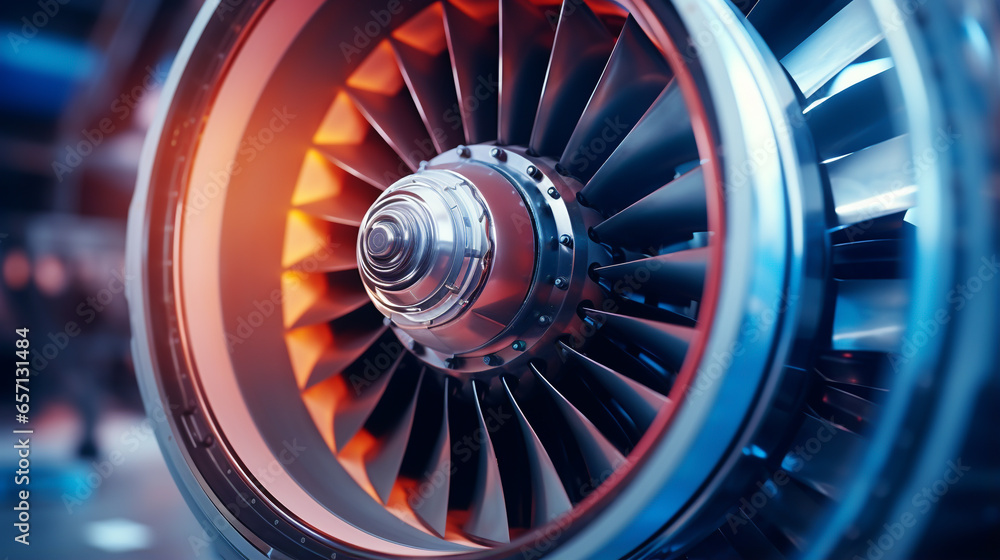 POWERFUL TURBOPROP ENGINE FOR AIRCRAFT, CLOSE-UP, HORIZONTAL IMAGE ...