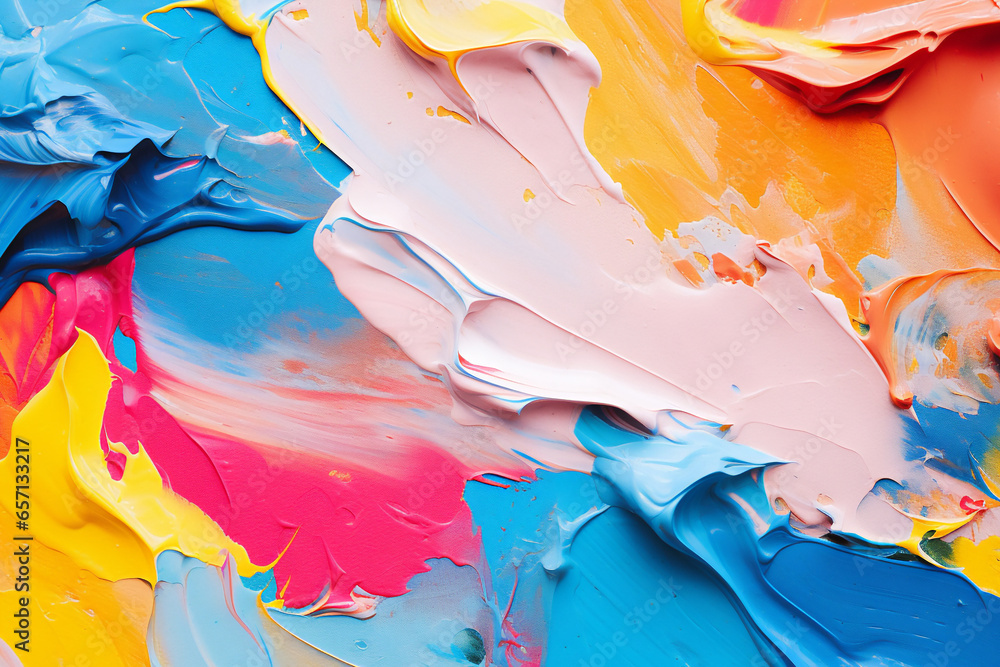 Artist's oil paint palette background texture with a vibrant multi ...