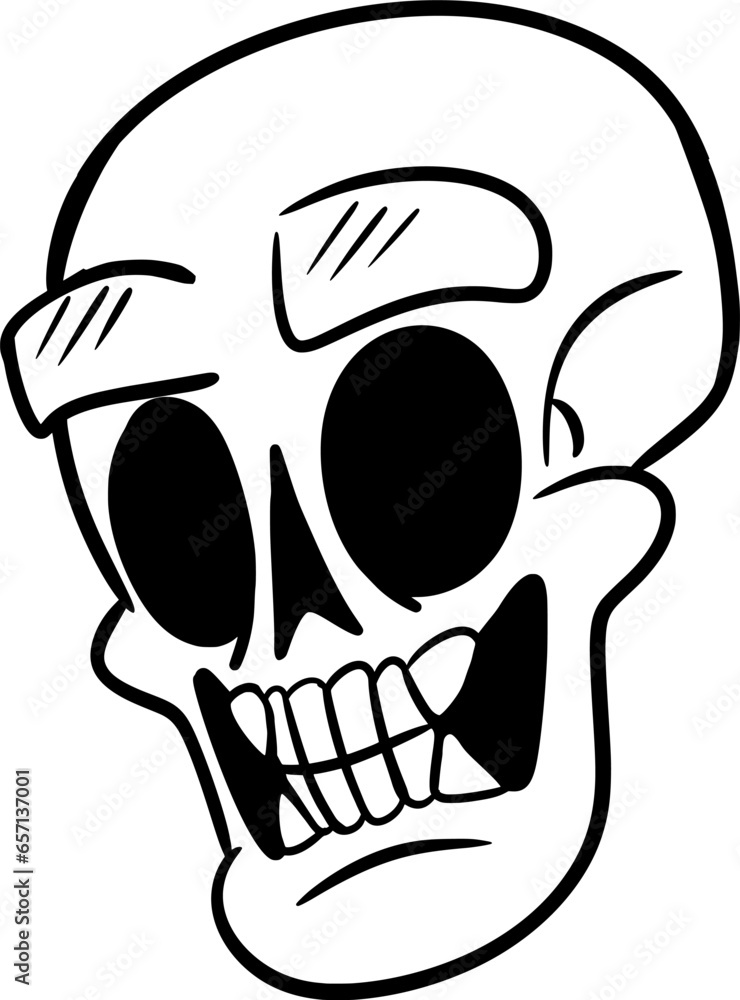 Vector drawing of human skull. Hand drawn,cartoon style,doodle,black ...