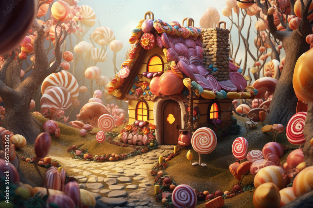 Candy land. House made out of chocolate and candy. Sweet and magical ...