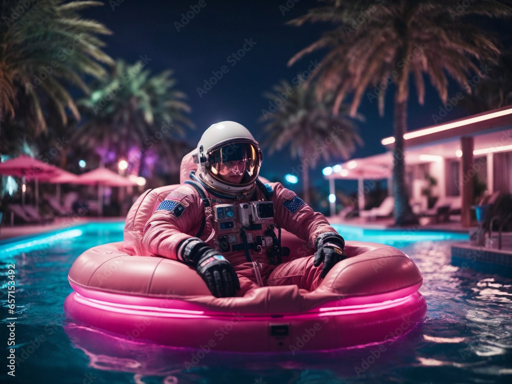 astronaut on a float in the middle of the pool party Stock Illustration ...
