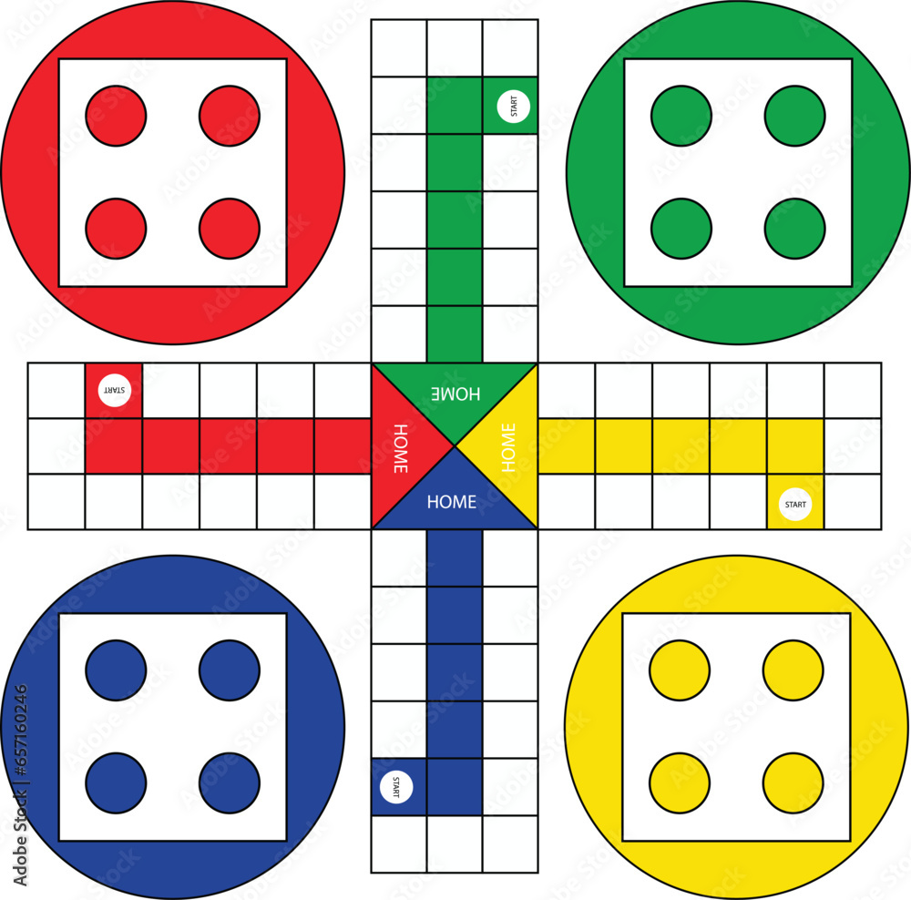 Vector Ludo game board, family board game for four player, dice game ...