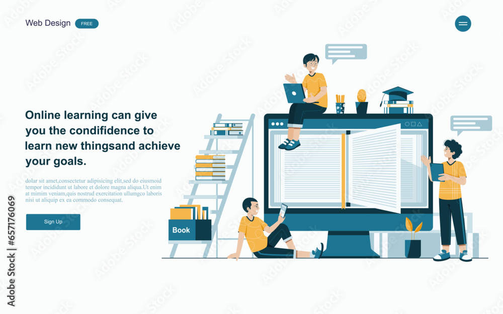 Online education concept.Online learning with platform and resources ...
