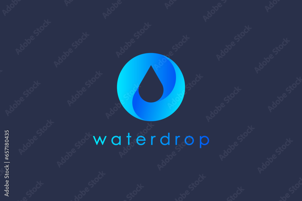 Water Logo. Negative Space Water Drop with Circle isolated on Blue ...
