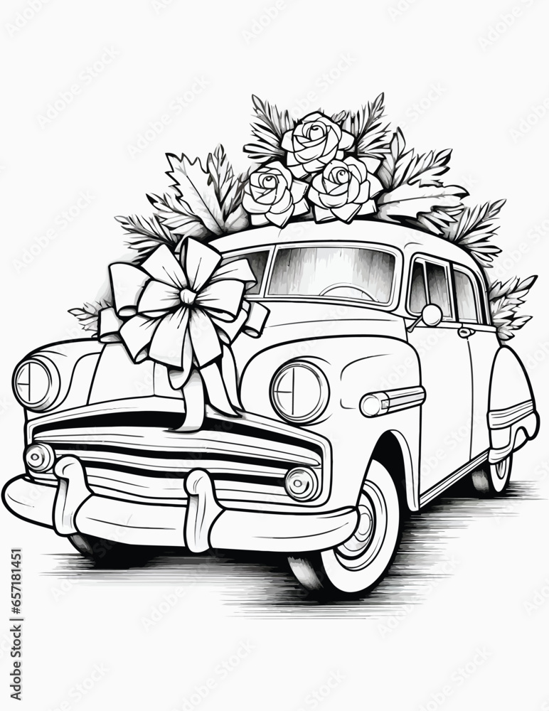 Christmas cute gift car coloring pages for kids and adult, Coloring ...