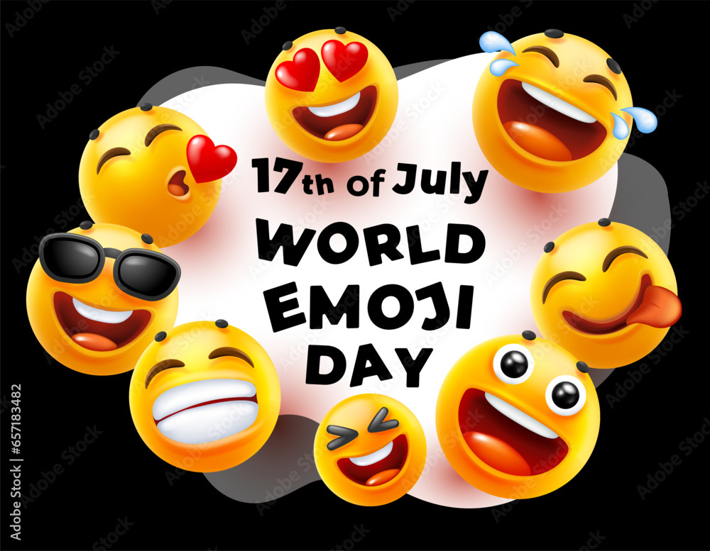 3d vector style design of funny set of emoji with heart, tongue ...