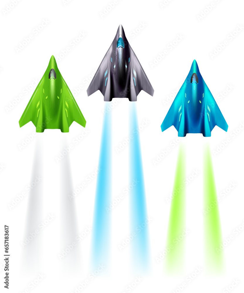 Vector set of illustration of different color flying air plane with ...