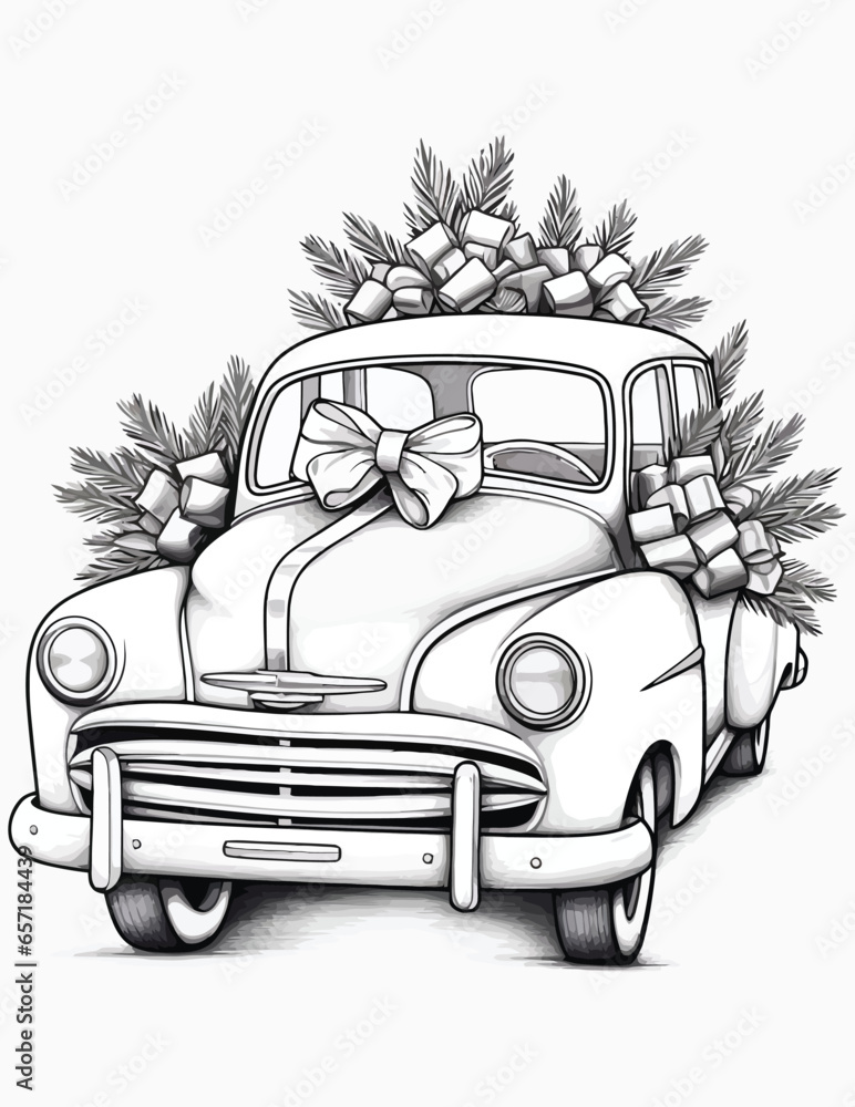Christmas cute gift car coloring pages for kids and adult, Coloring ...
