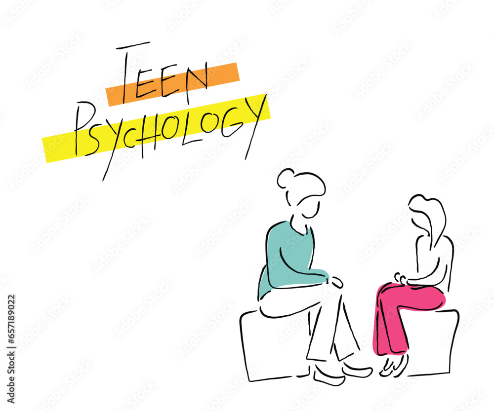 Line art vector of teen psychology. Cognitive behavioral therapy. Teen ...