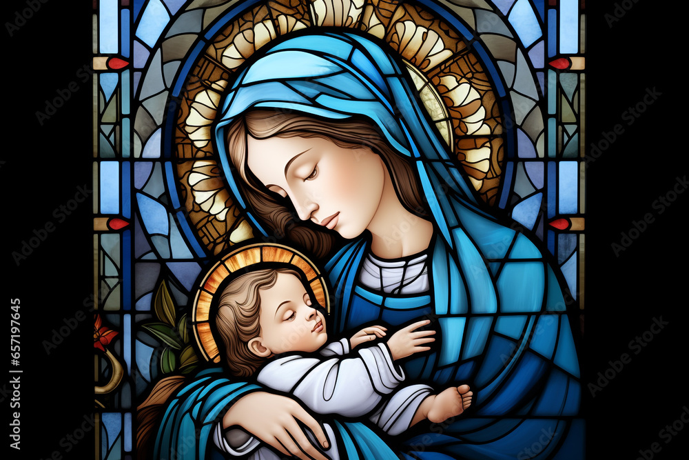 Culture and religion concept. Holy Mary holding baby Jesus Christ ...