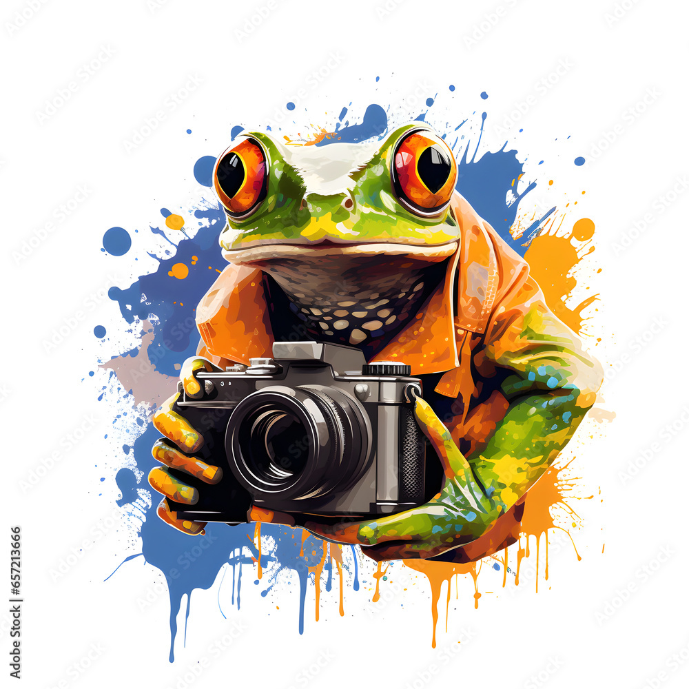 frog with camera color splash, cute frog camera man, AI generated Stock ...