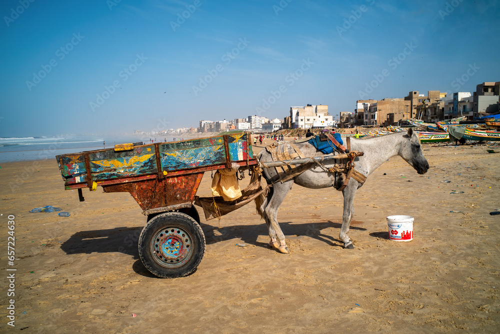 Une charrette de transport sur la plage de Yoff à Dakar au Sénégal en ...