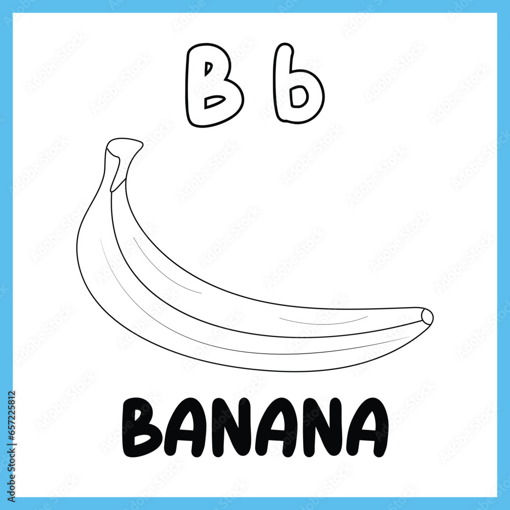 Letter tracing B for Banana fruit alphabet learning worksheet. Kids ...