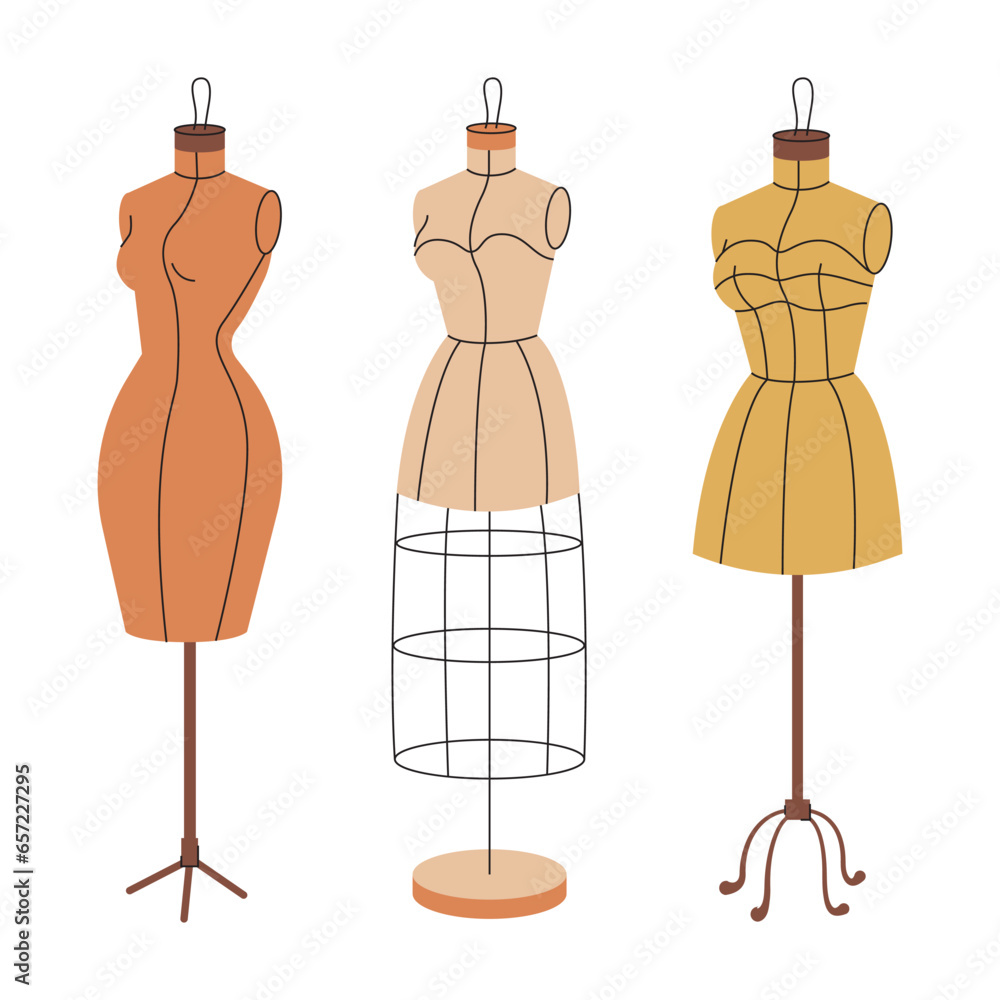 Tailors mannequins set. Sewing dummies, women torso, body for fashion ...